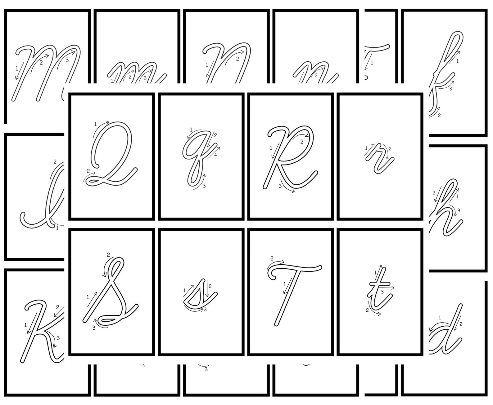 Cursive Alphabet Matching Flashcards, Printable Cursive Letters Tracing ...