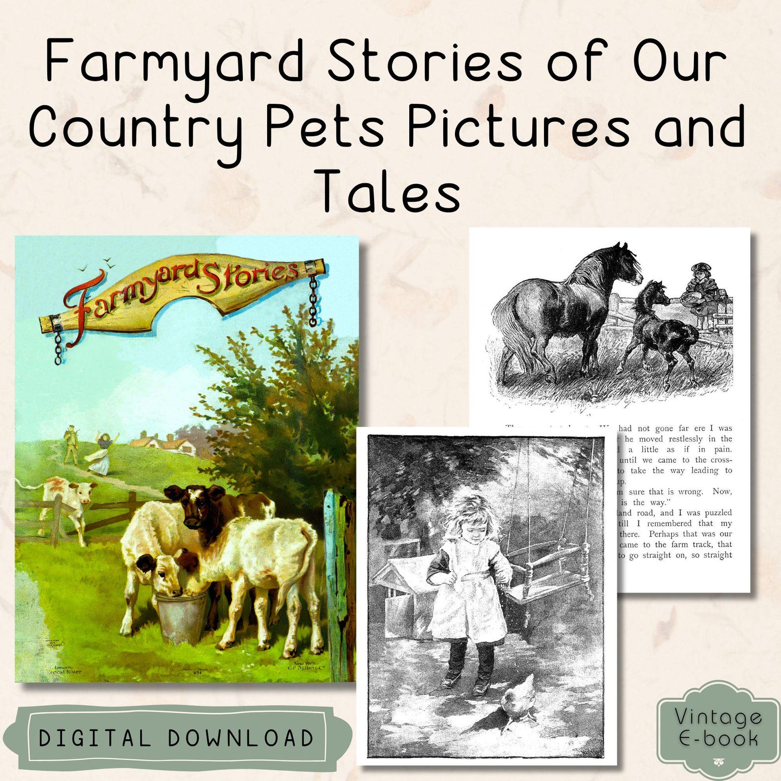 Vintage 'farmyard Stories' Children's Book, Printable Antique Digital ...