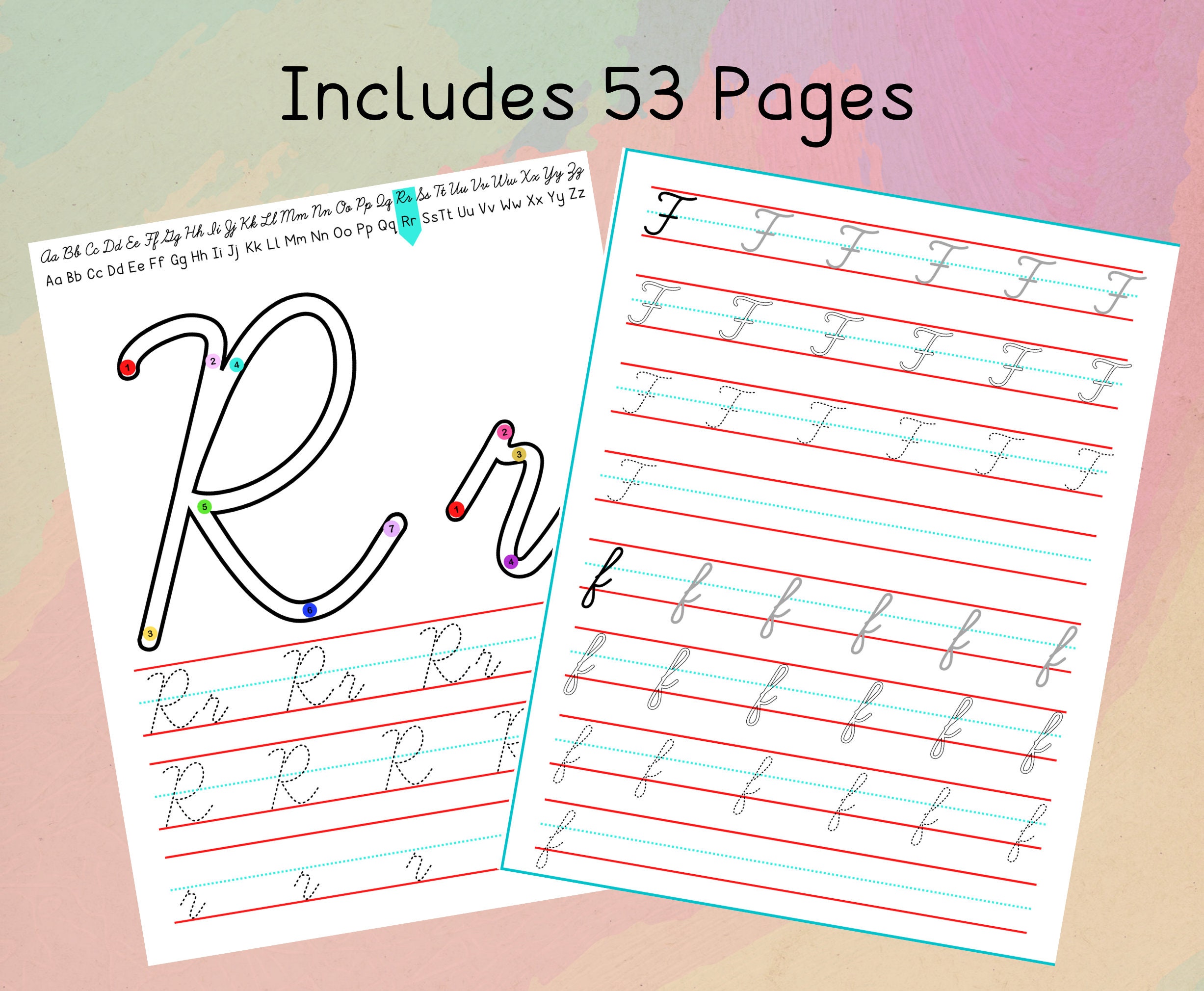 Cursive Handwriting Practice Worksheets Cursive Alphabet - Etsy