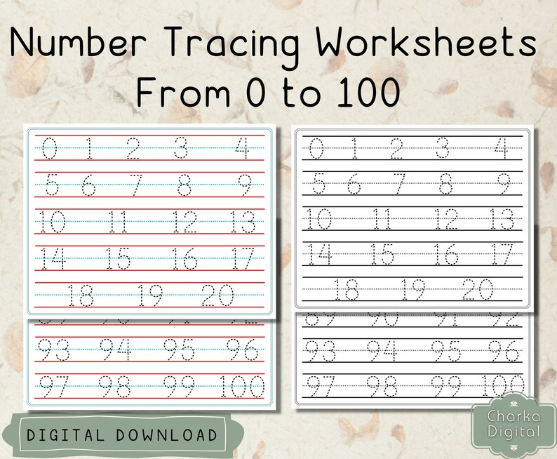 Printable Numbers Tracing Pages 0 to 100, Handwriting Practice ...