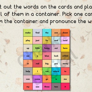 Printable Pre-primer Dolch Sight Words Bingo, Preschool Educational ...