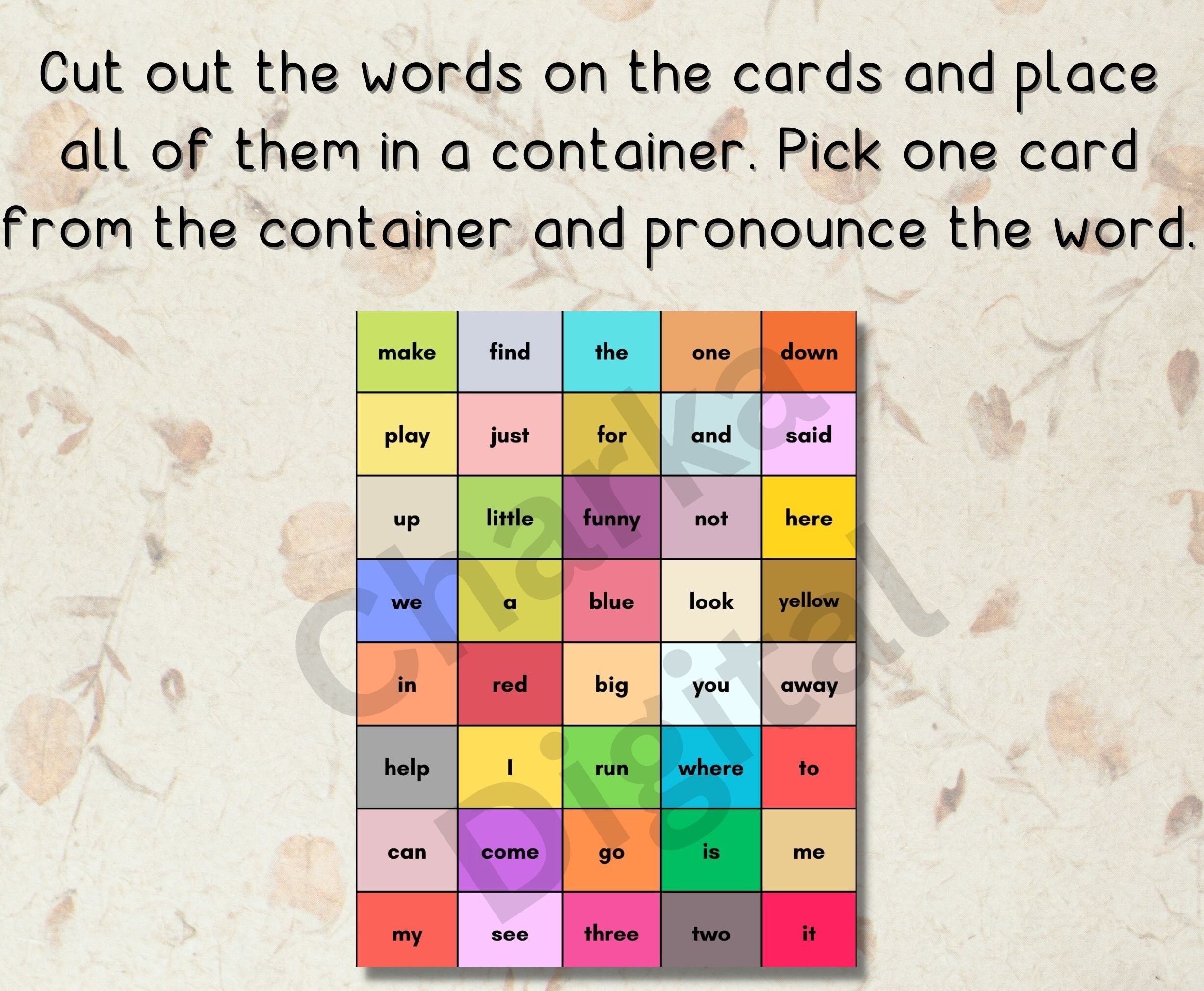 Printable Pre-primer Dolch Sight Words Bingo, Preschool Educational ...