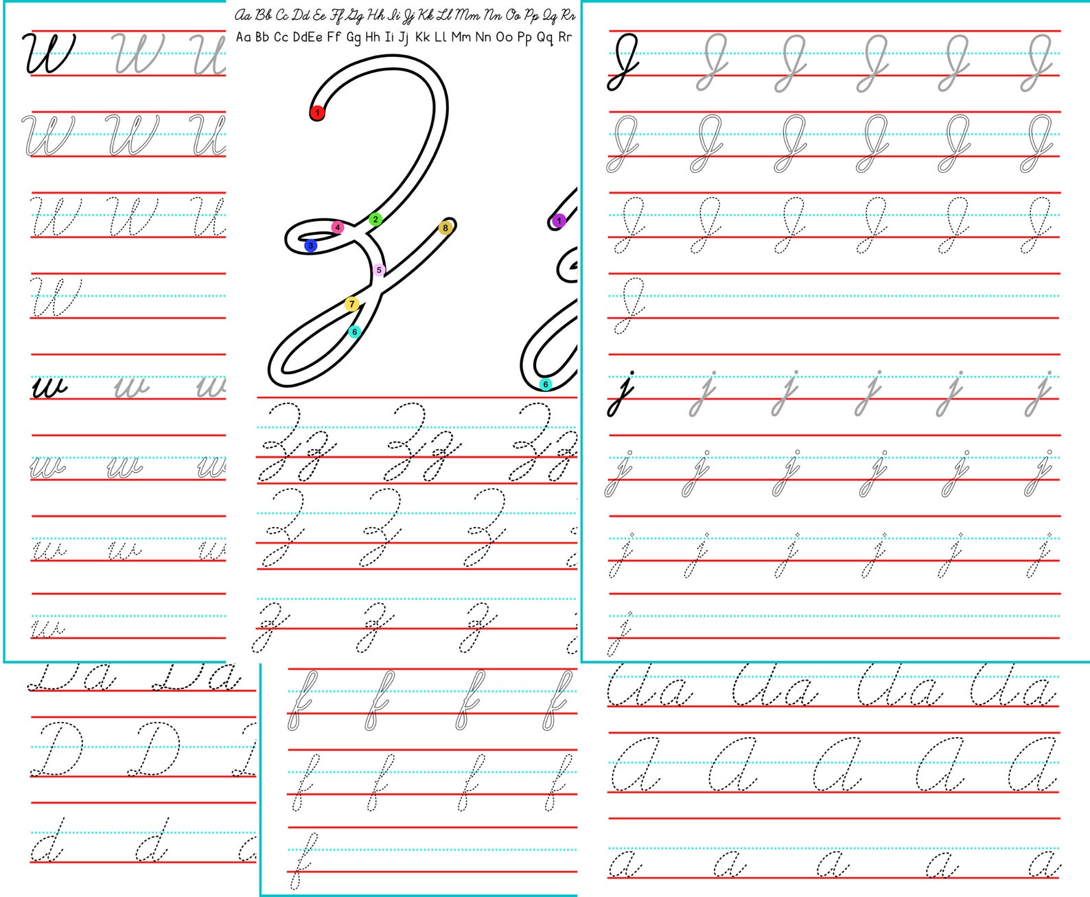Cursive Handwriting Practice Worksheets Cursive Alphabet - Etsy