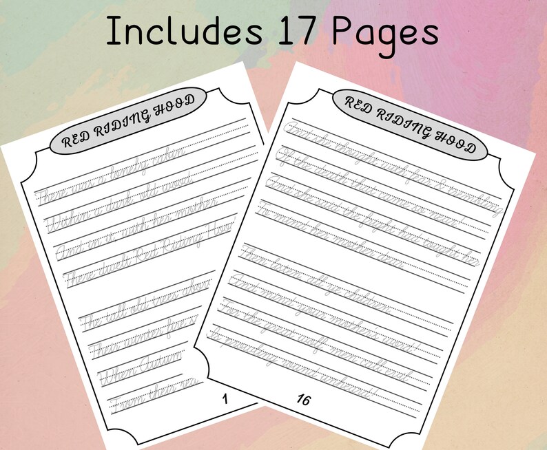 Cursive Handwritting Practice Sheets With the Tale of Little Red Riding ...