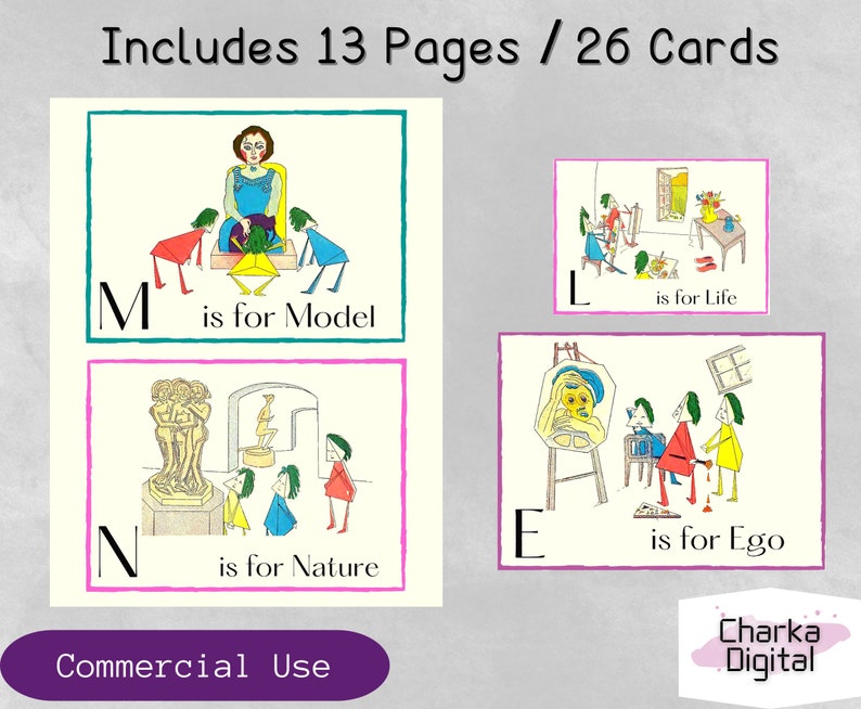 Printable 'the Cubies' Alphabet Cards, Retro Educational Flashcards ...