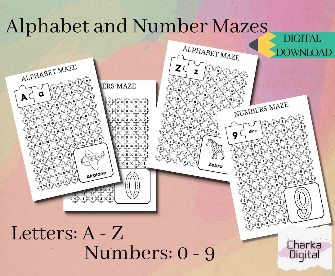 Alphabet and Number Maze Worksheets, Printable Preschool Activities ...
