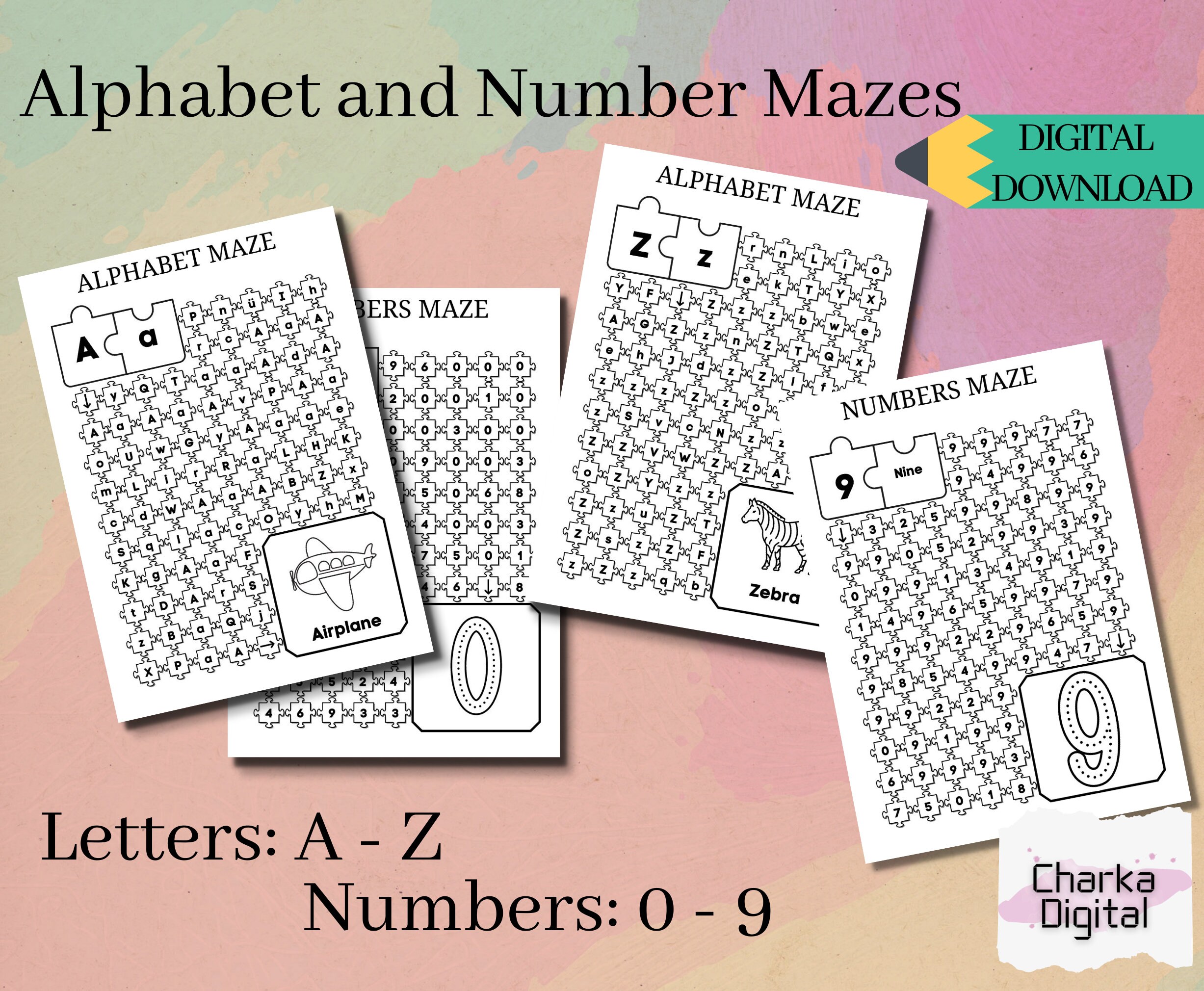Alphabet and Number Maze Worksheets, Printable Preschool Activities ...