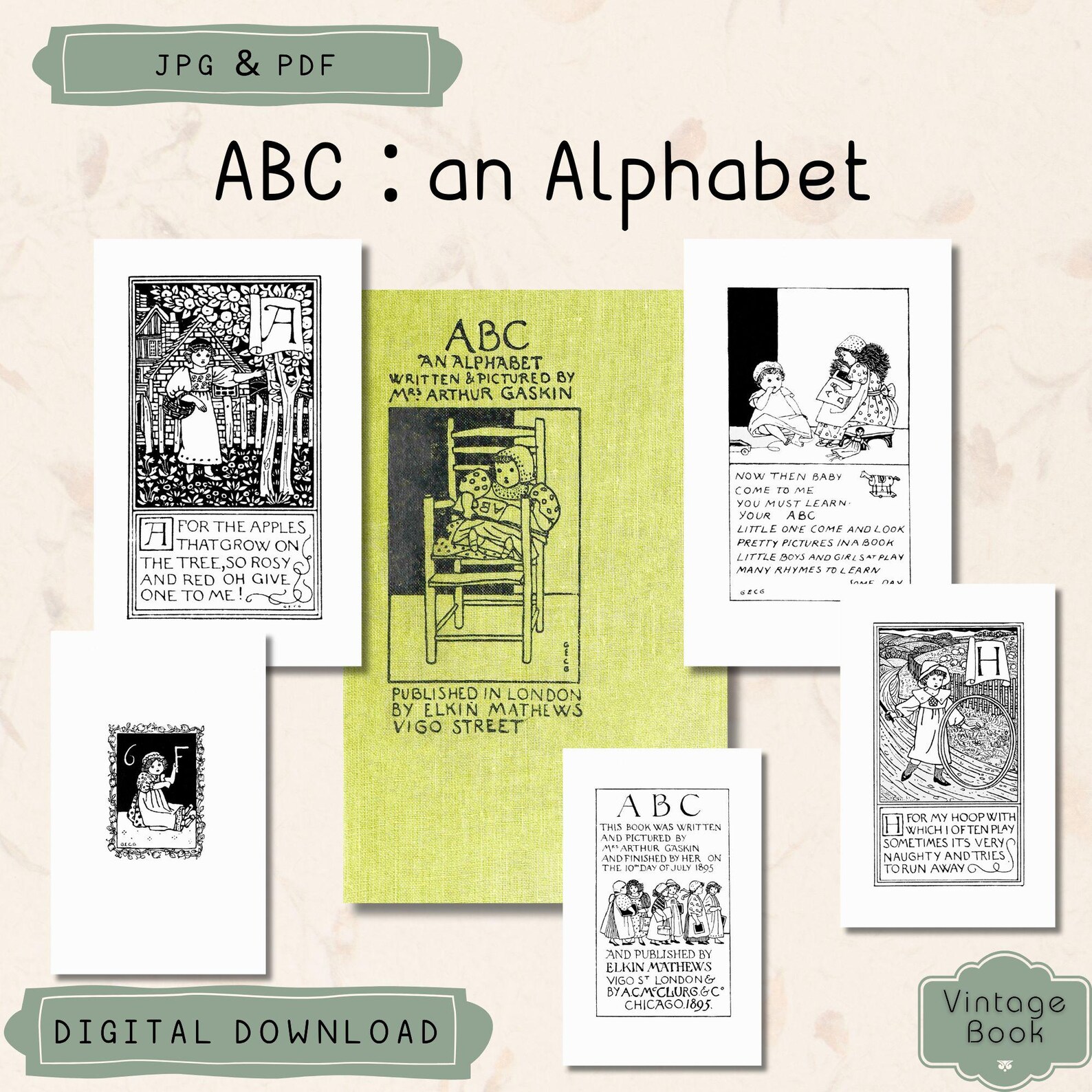 Vintage 1895 'ABC an Alphabet' Children's Book, Printable Antique ...