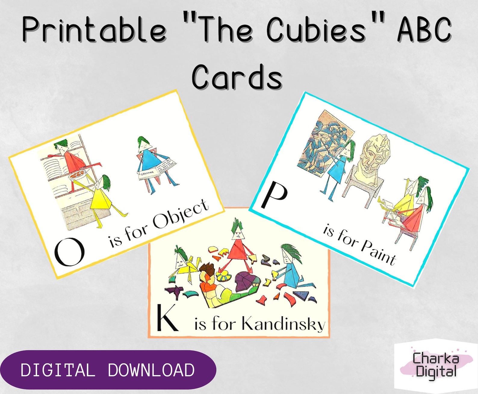 Printable 'the Cubies' Alphabet Cards, Retro Educational Flashcards ...
