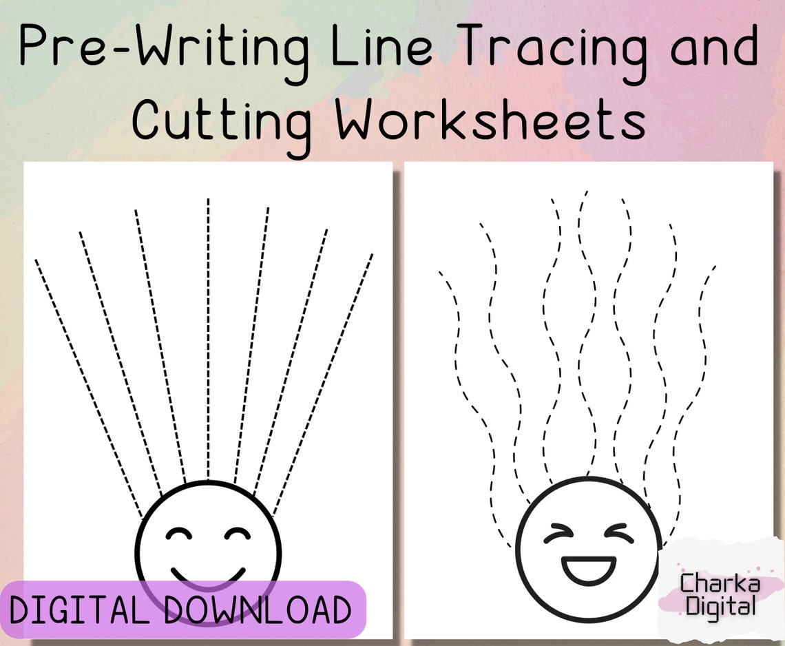 Pre-writing Line Tracing and Cutting Worksheets, Handwritting Practice ...