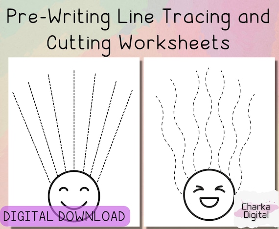 Pre-writing Line Tracing and Cutting Worksheets Handwritting - Etsy