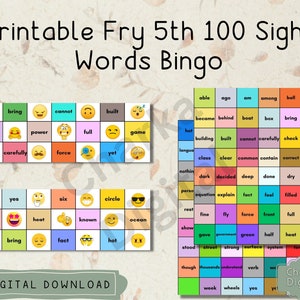 Printable Fry 5th 100 Sight Words Bingo Game, 4th-5th Grade Sight Words ...