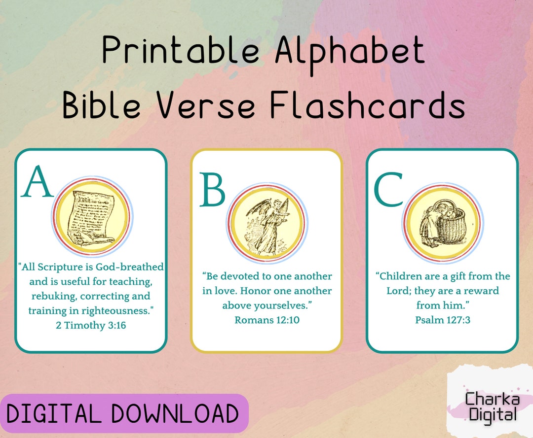Printable Alphabet Bible Verse Flashcards, Scripture Cards for Kids ...