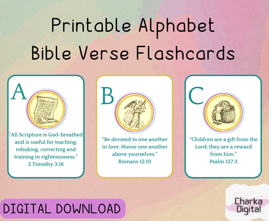 Printable Alphabet Bible Verse Flashcards, Scripture Cards for Kids ...