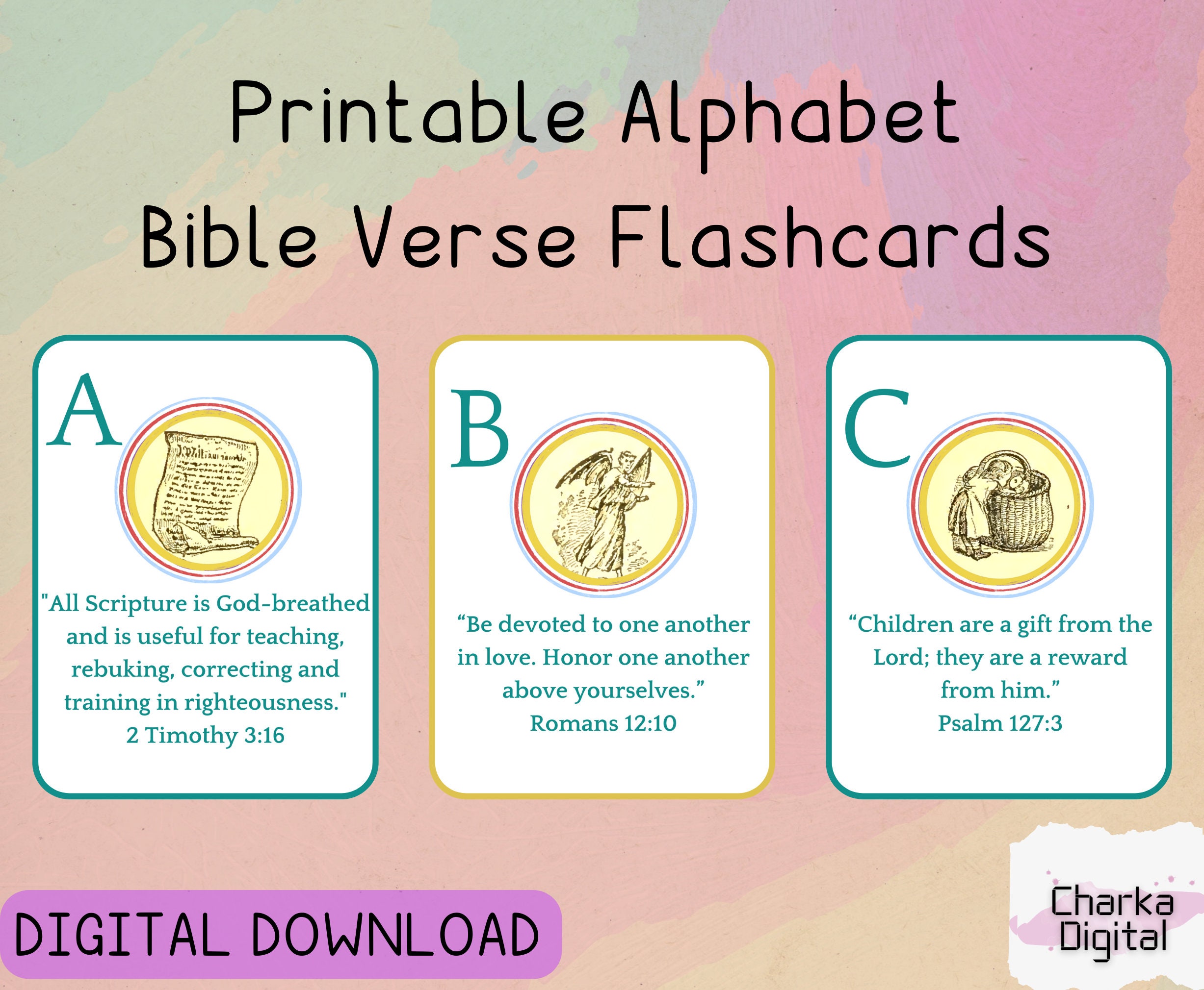 Printable Alphabet Bible Verse Flashcards, Scripture Cards for Kids ...