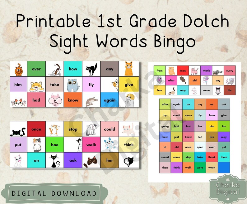 Printable 1st Grade Dolch Sight Words Bingo, Learning Activity for Kids ...