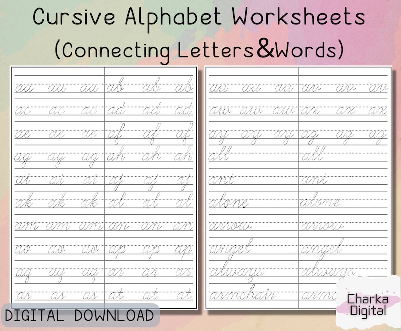 Printable Cursive Alphabet Worksheets: Handwriting Practice (PDF) - Etsy