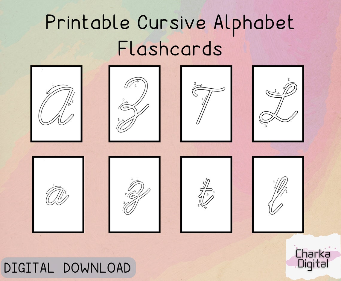 Cursive Alphabet Matching Flashcards, Printable Cursive Letters Tracing ...