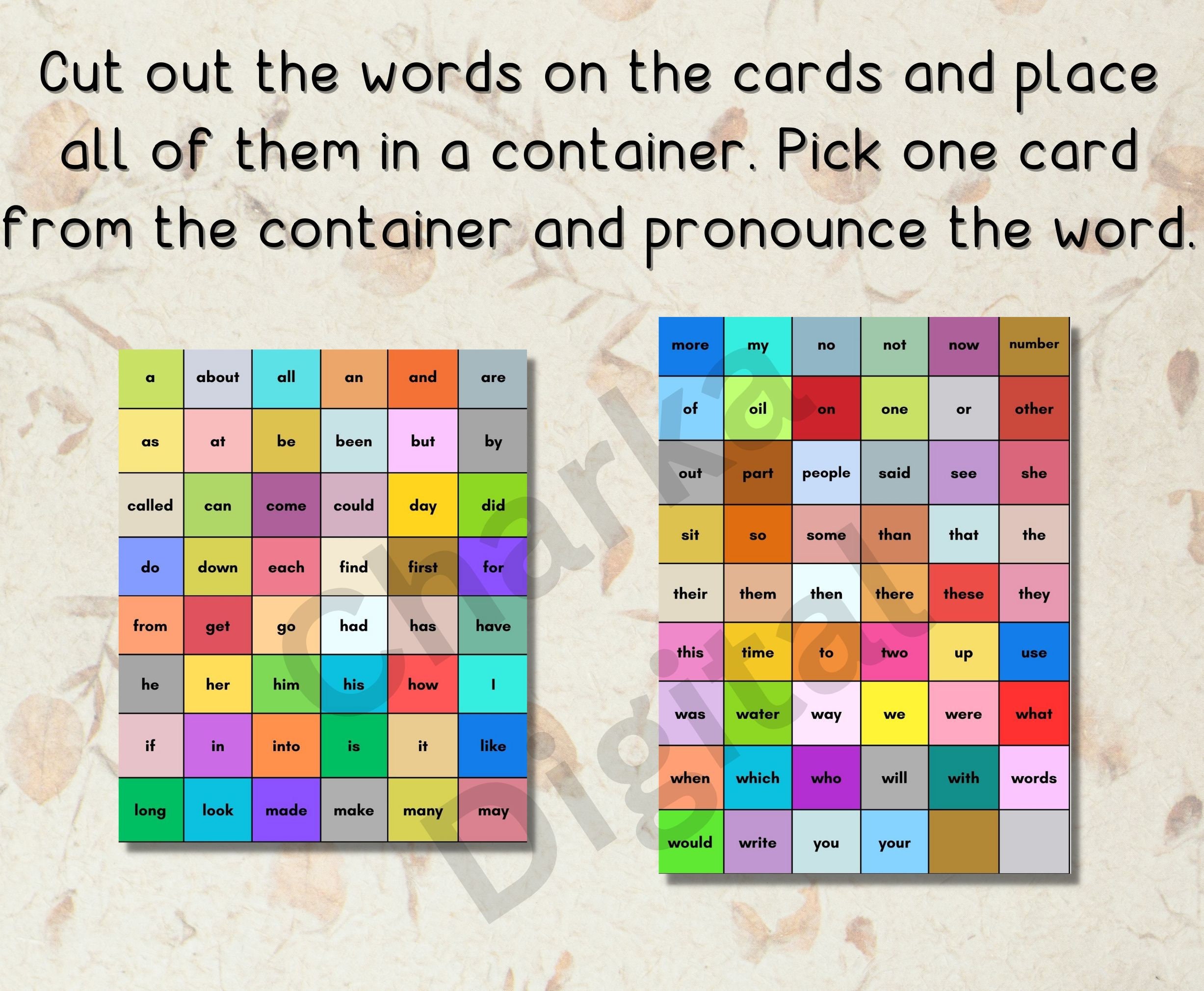 Printable Fry 1st 100 Sight Words Bingo Game, Educational Activity, Kdg ...