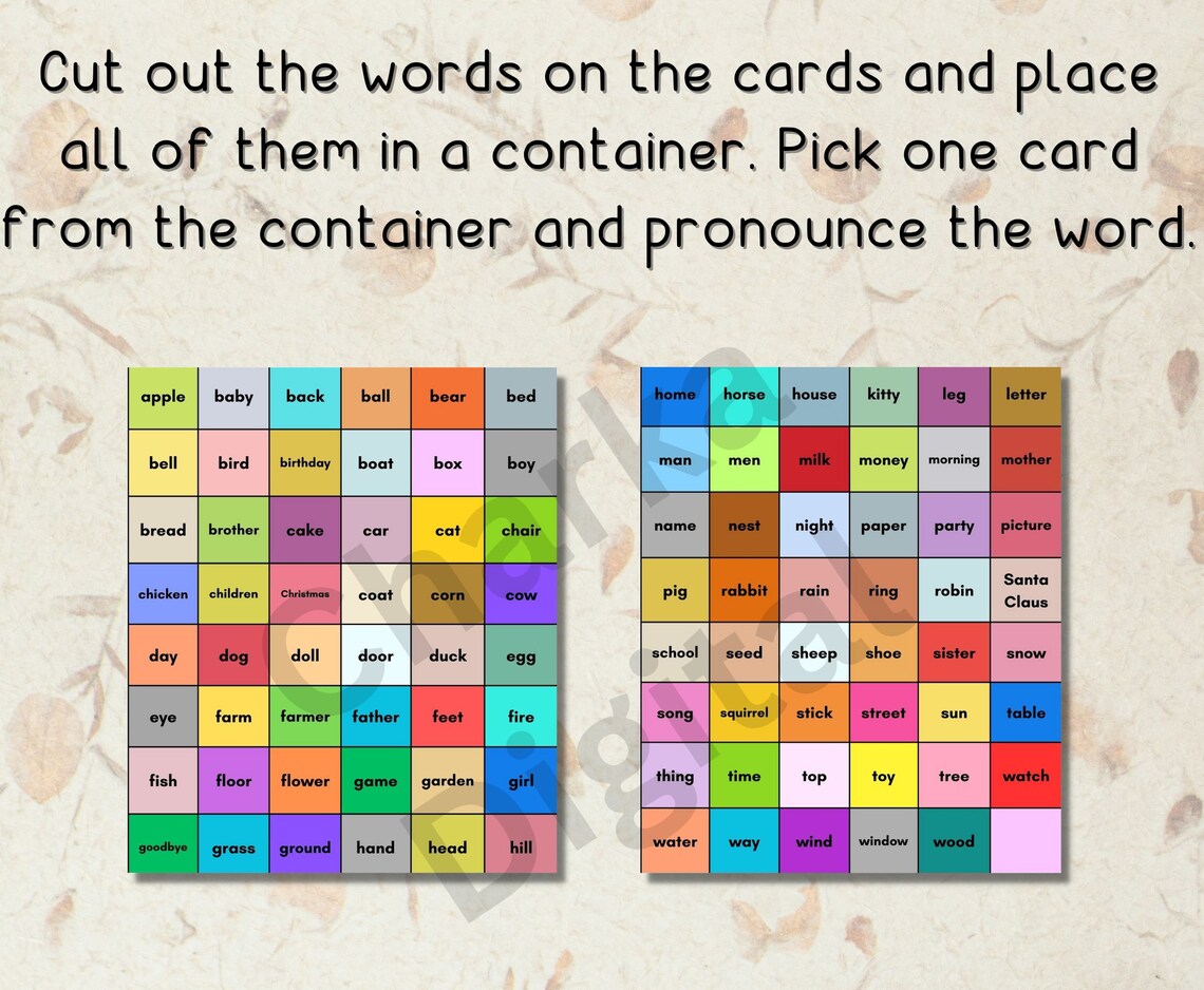 Printable Dolch Nouns Sight Words Bingo, Learning Activity for Kids ...