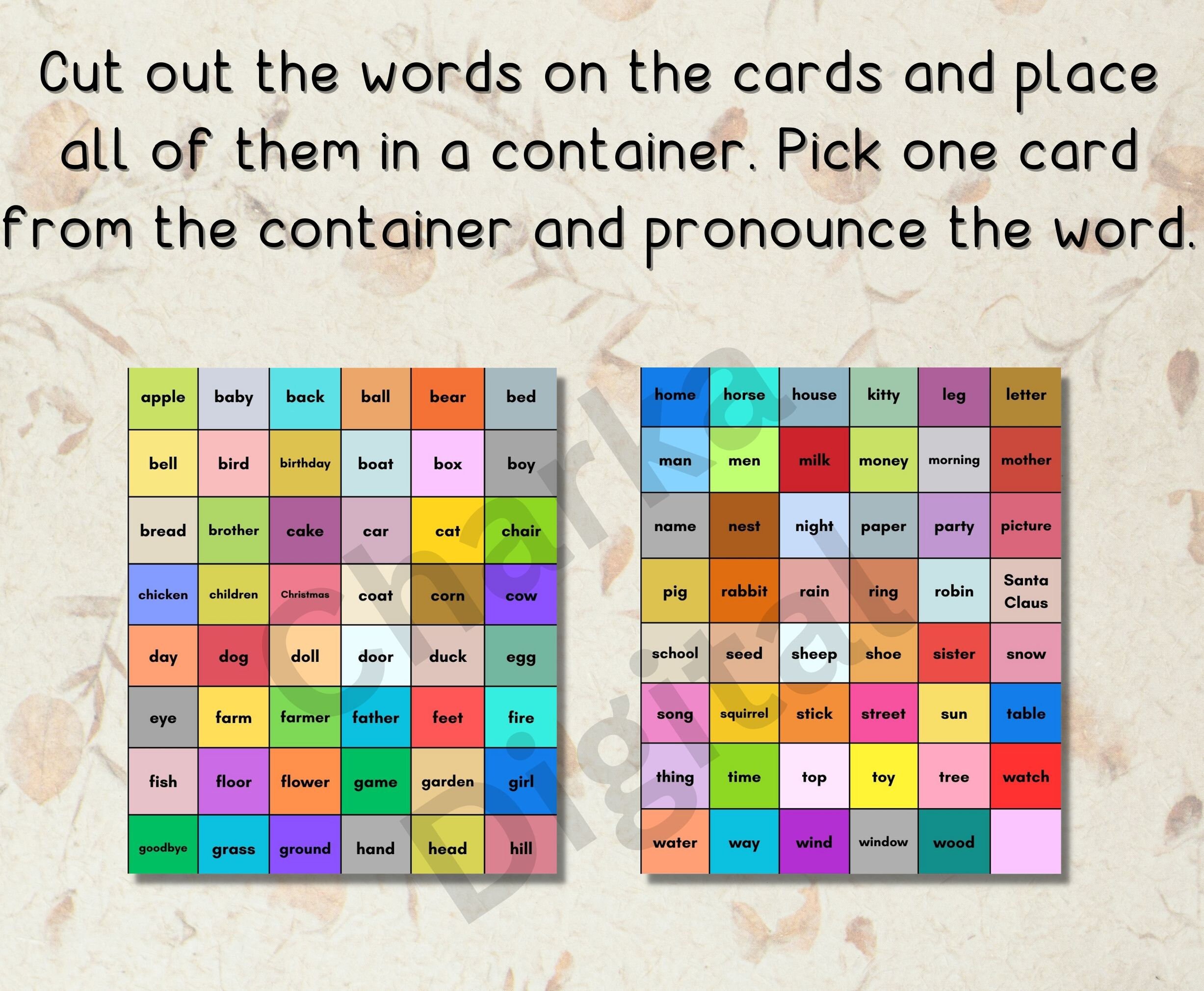 Printable Dolch Nouns Sight Words Bingo, Learning Activity for Kids ...