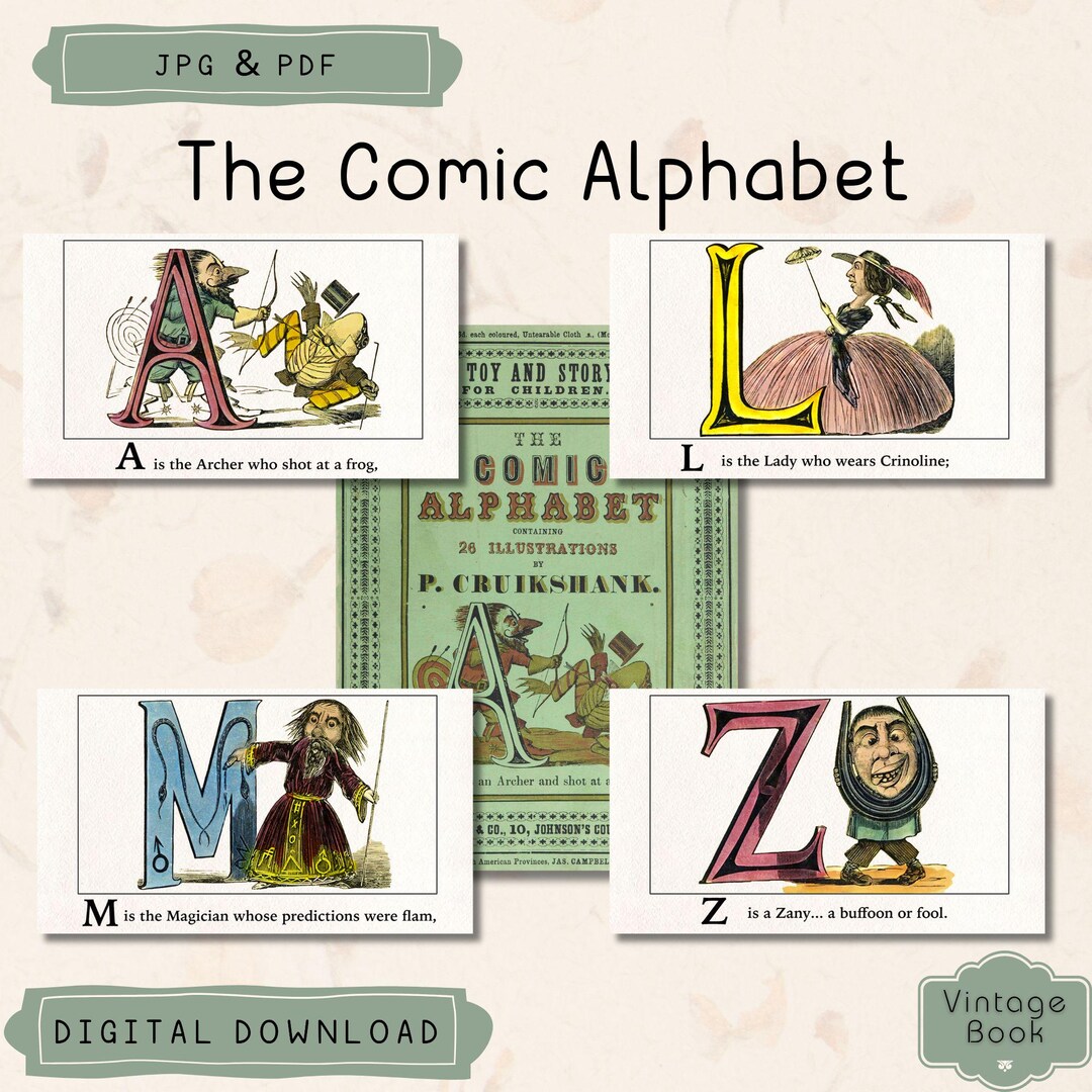 Vintage 'the Comic Alphabet' Printable Book, Alphabet Rhymes, Alphabet ...