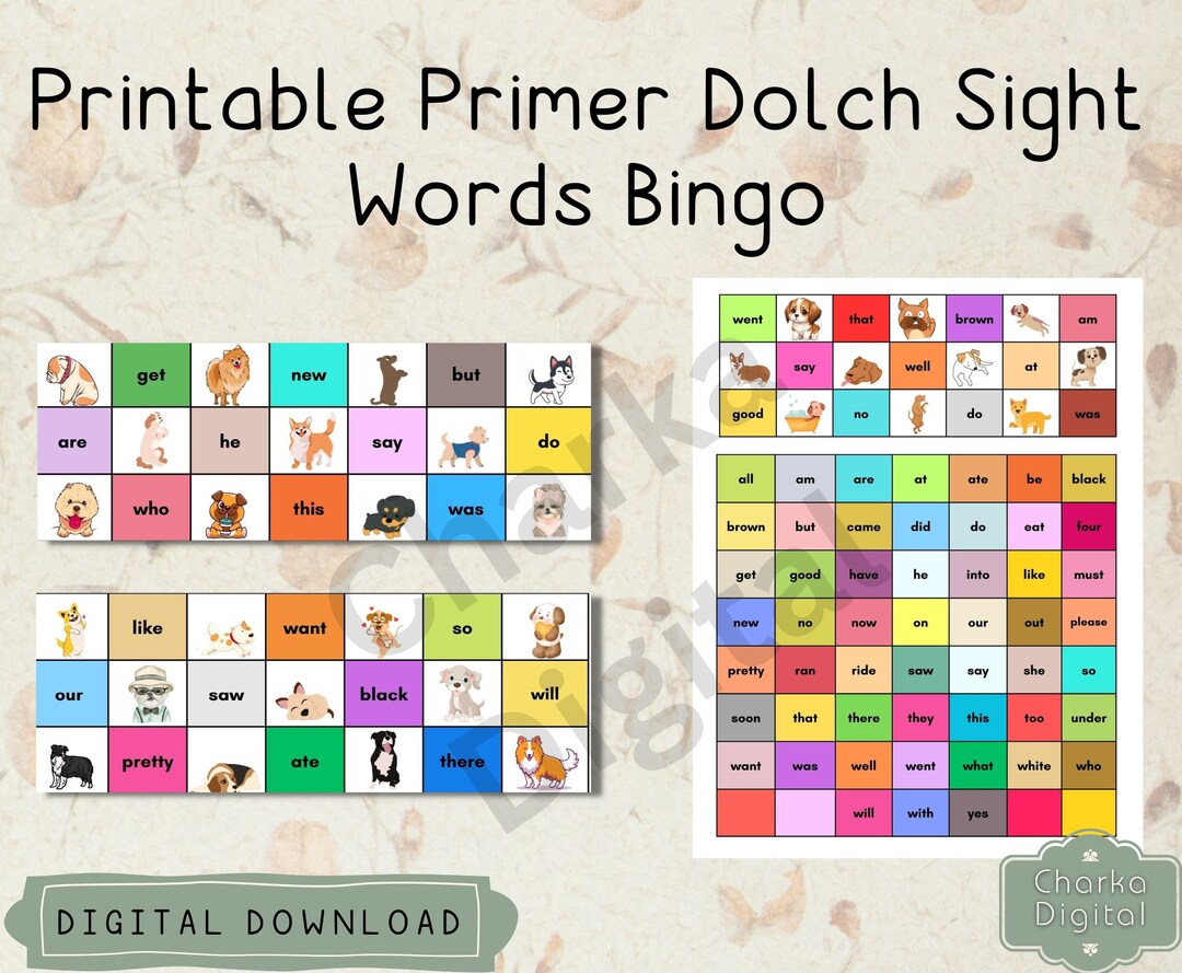 Printable Primer Dolch Sight Words Bingo, Kindergarten Sight Words ...