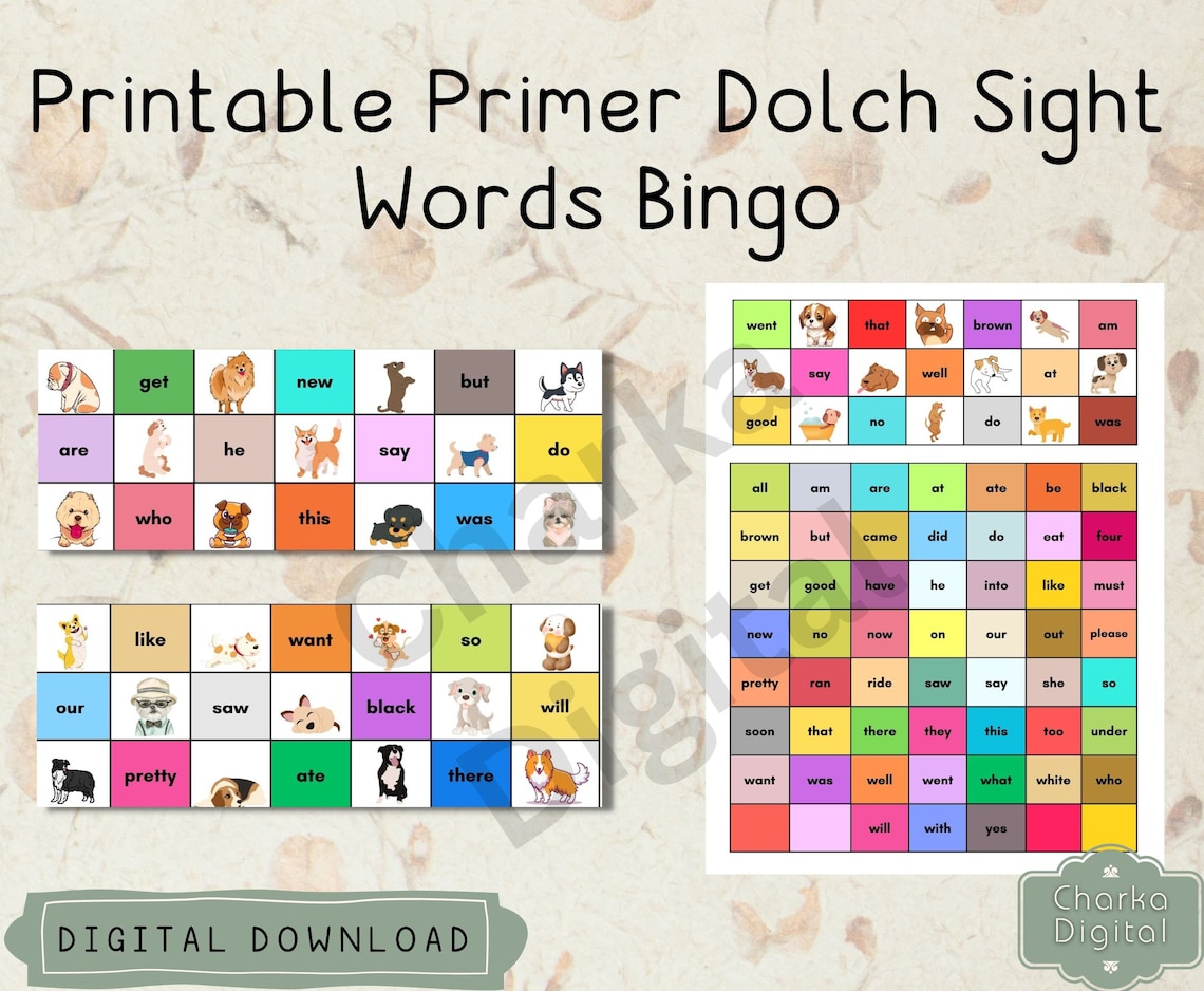 Printable Primer Dolch Sight Words Bingo, Kindergarten Sight Words ...