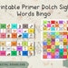 Printable Primer Dolch Sight Words Bingo, Kindergarten Sight Words ...