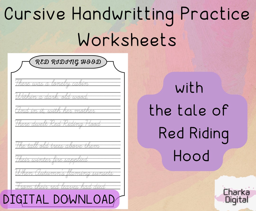 Cursive Handwritting Practice Sheets With the Tale of Little Red Riding ...