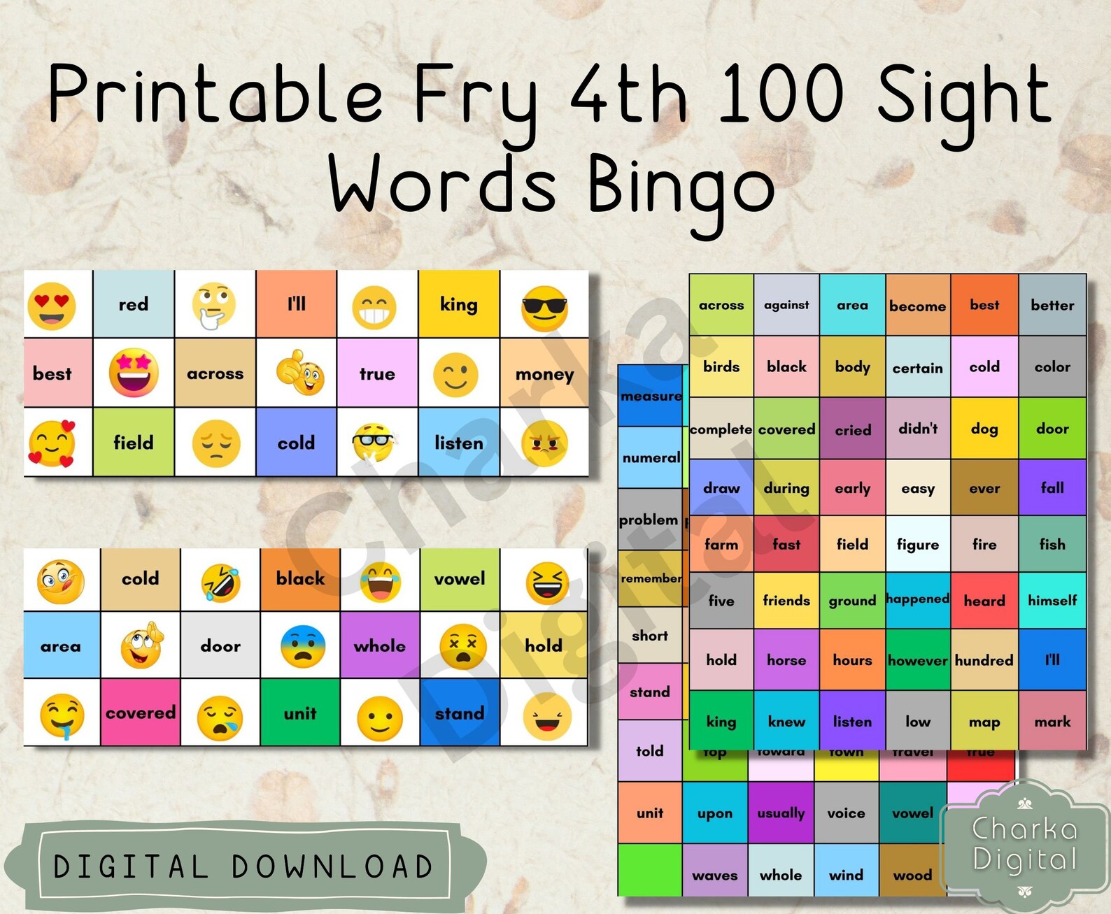 Printable Fry 4th 100 Sight Words Bingo Cards, 4th-5th Grade ...