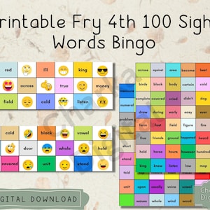 Printable Fry 4th 100 Sight Words Bingo Cards, 4th-5th Grade ...