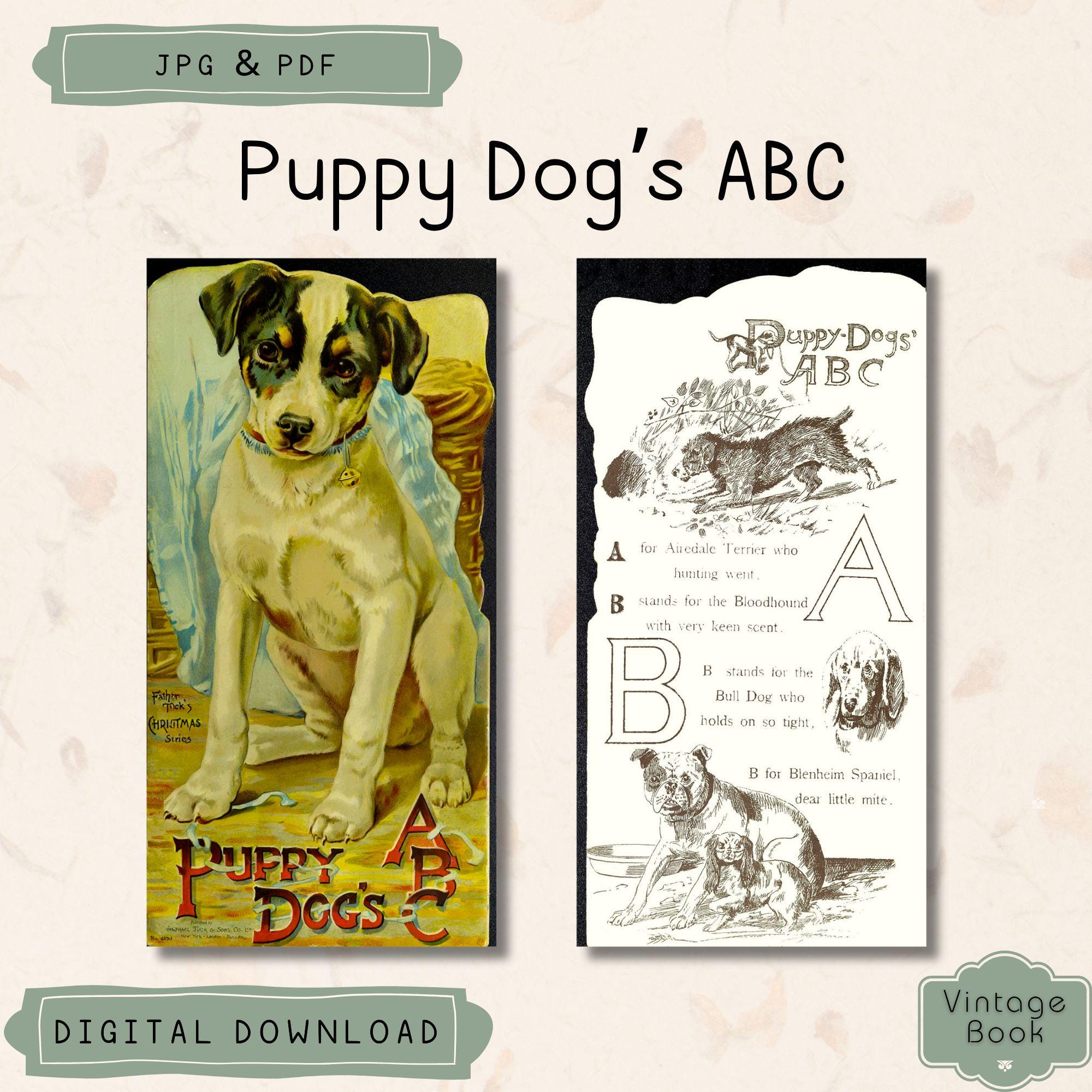 Vintage 1895 'puppy Dog's ABC' Book, Printable Antique Alphabet Book ...