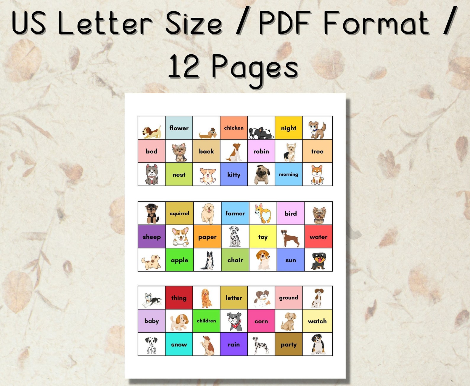 Printable Dolch Nouns Sight Words Bingo, Learning Activity for Kids ...