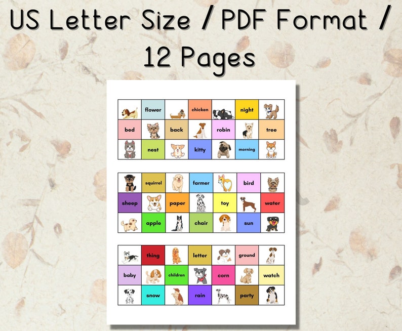 Printable Dolch Nouns Sight Words Bingo, Learning Activity for Kids ...