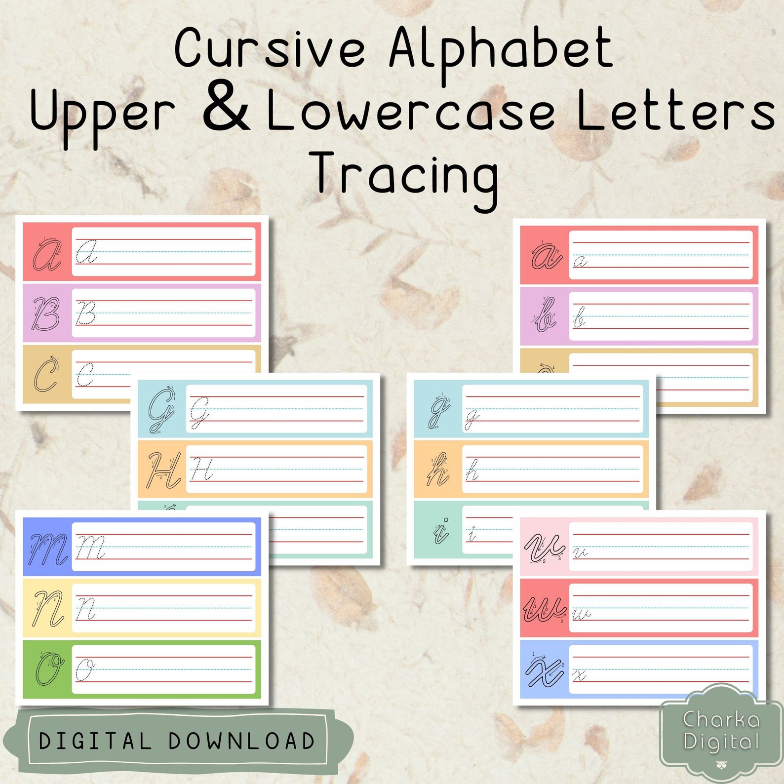 Printable Cursive Alphabet Letters Handwriting Practice, Uppercase and ...