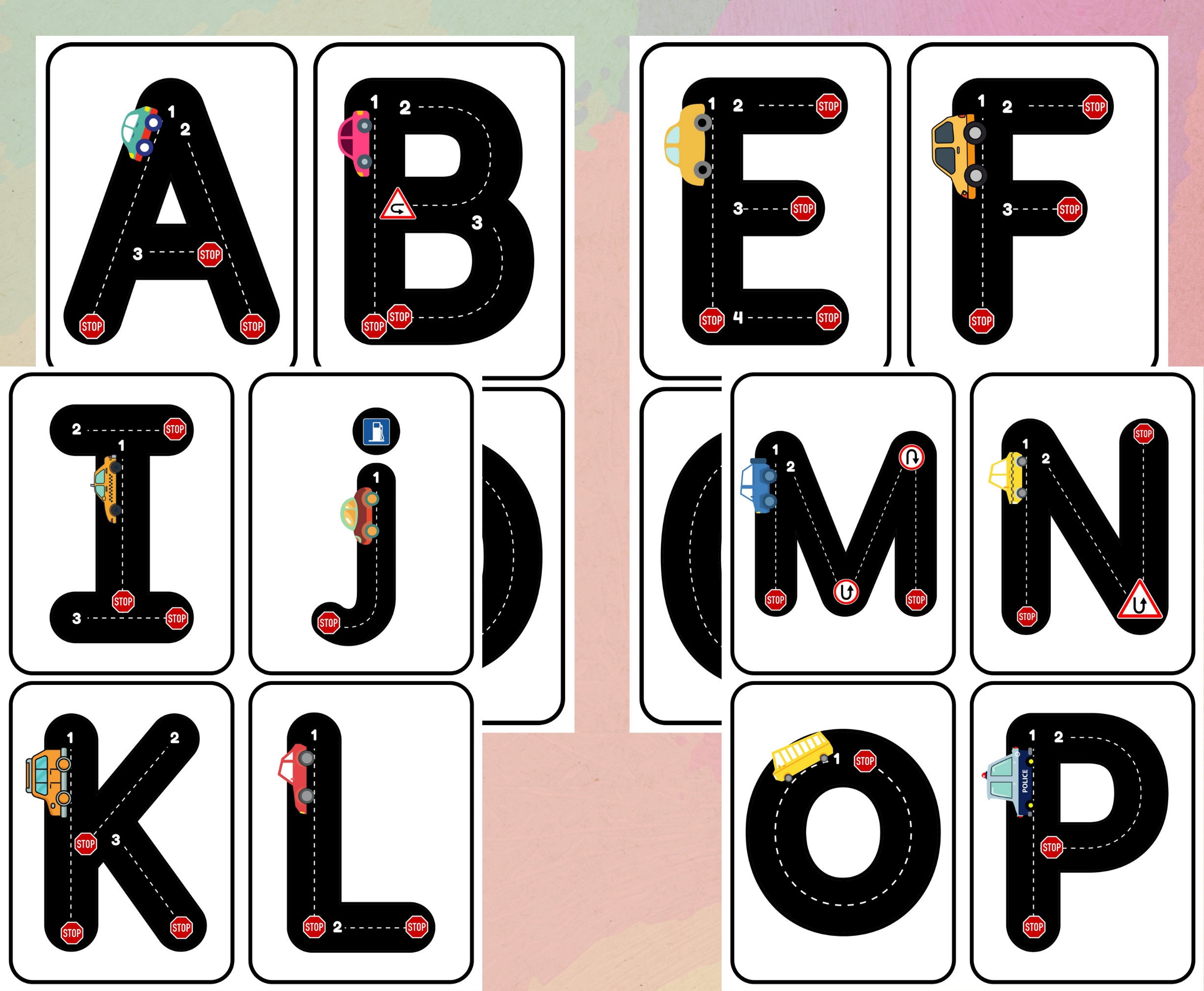 Printable Alphabet Flashcards With Traffic Theme, Handwritting Practice ...
