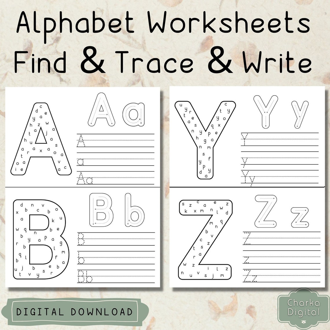 Printable Find and Trace and Write Alphabet Worksheets, Handwriting ...