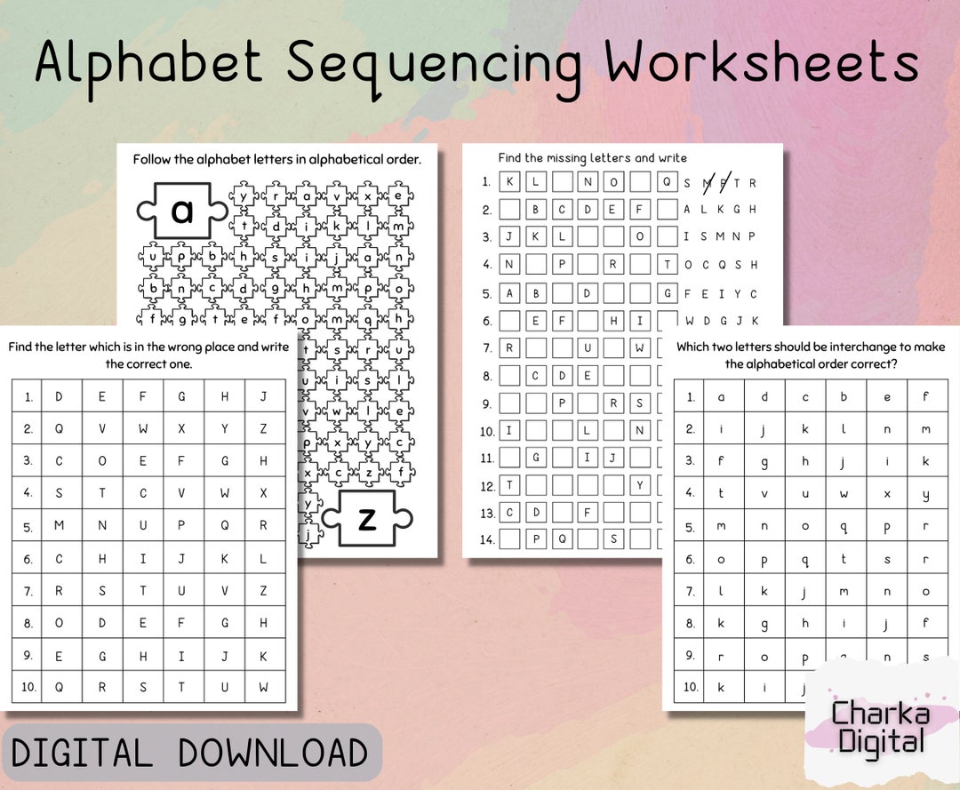 Printable Alphabet Sequencing Worksheets, Alphabetical Order Practice ...