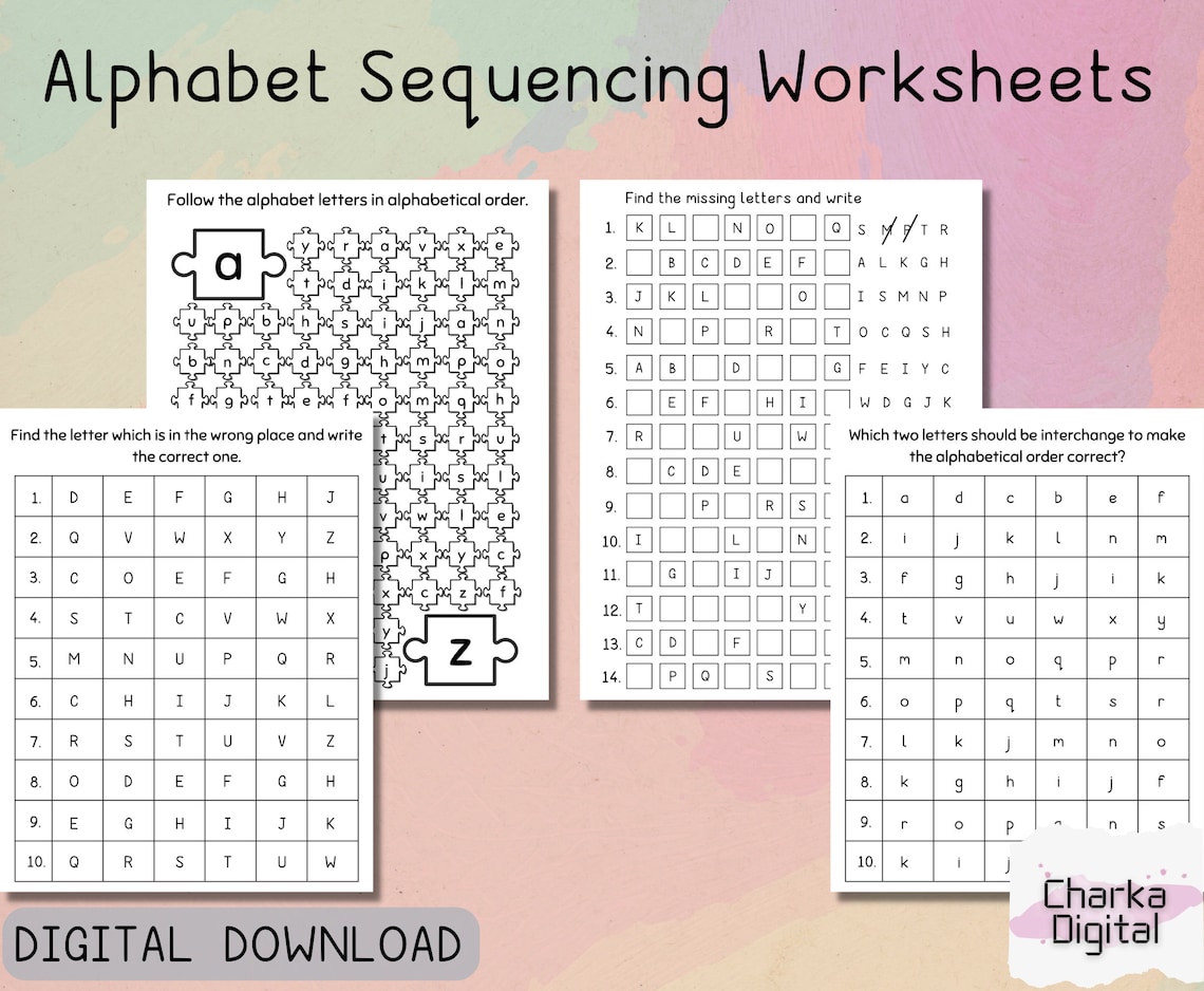 Printable Alphabet Sequencing Worksheets, Alphabetical Order Practice ...