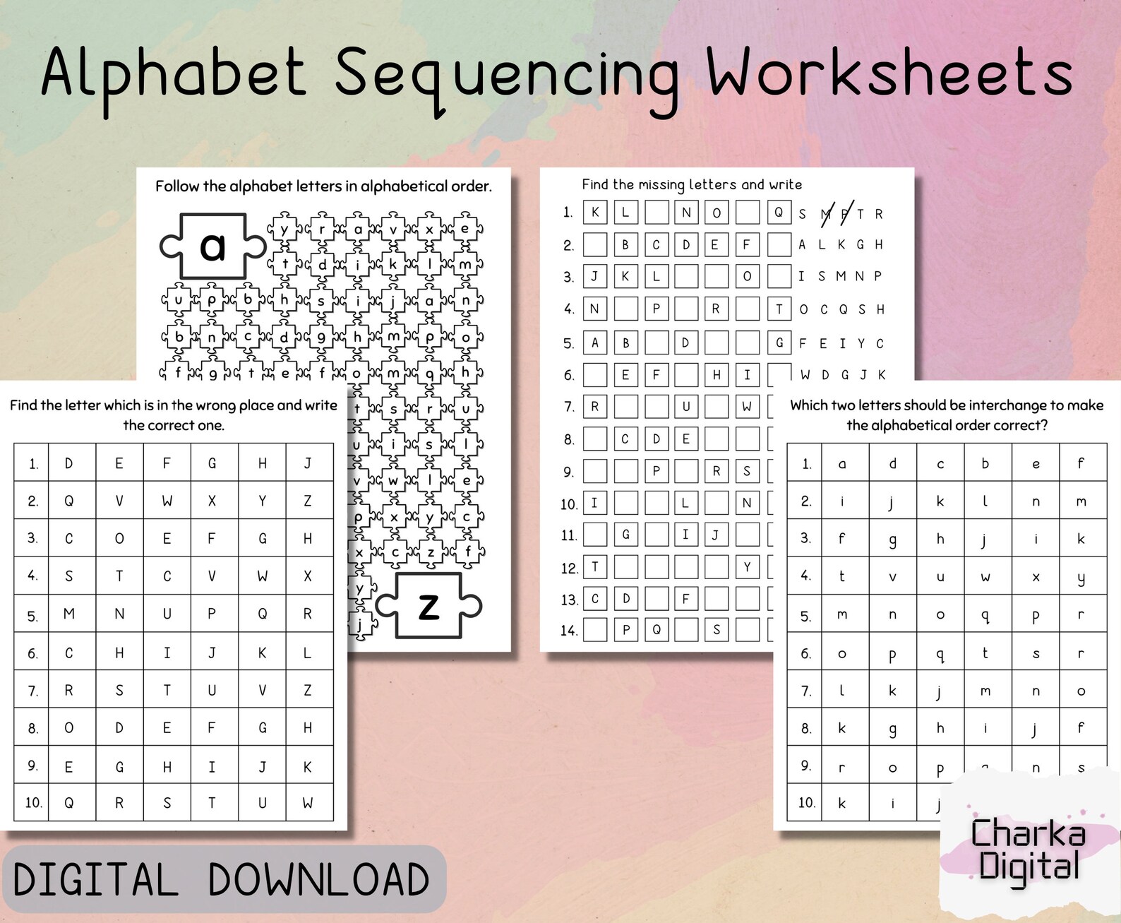 Printable Alphabet Sequencing Worksheets, Alphabetical Order Practice ...