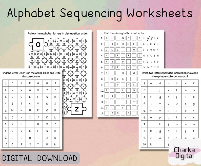 Printable Alphabet Sequencing Worksheets, Alphabetical Order Practice ...