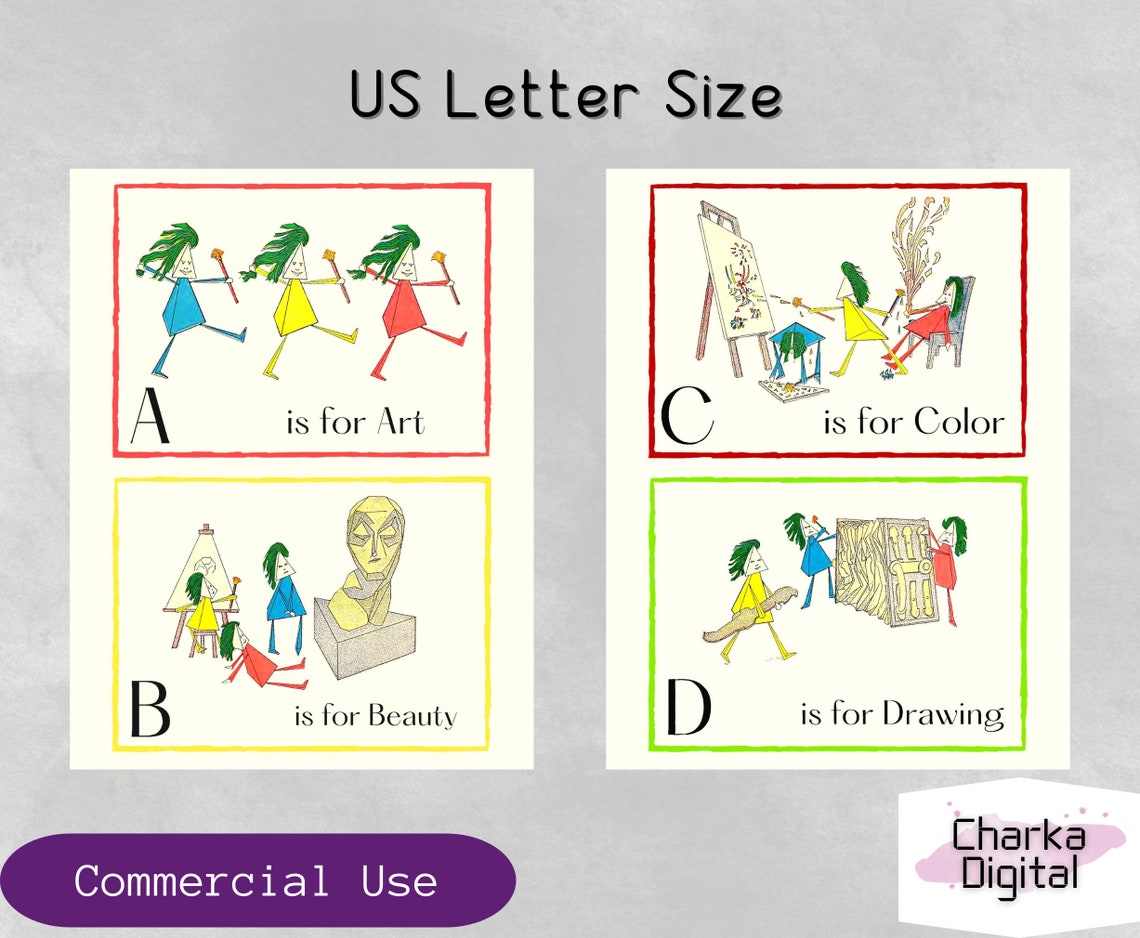 Printable 'the Cubies' Alphabet Cards, Retro Educational Flashcards ...