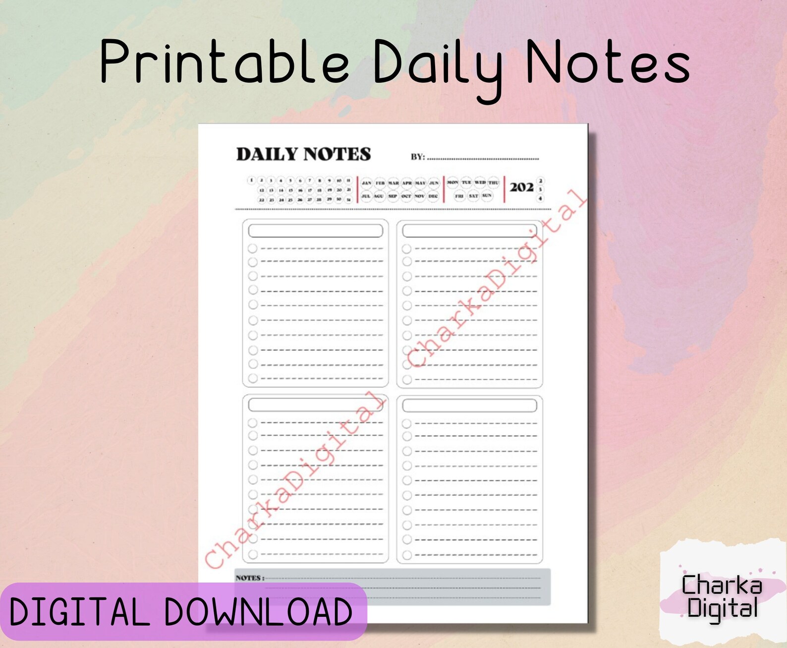 Printable Daily Notes PDF Daily Planner Digital Business - Etsy