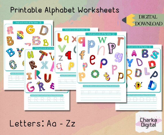 Printable Alphabet Worksheets Preschool-kindergarten - Etsy