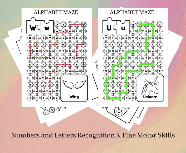 Alphabet and Number Maze Worksheets, Printable Preschool Activities ...