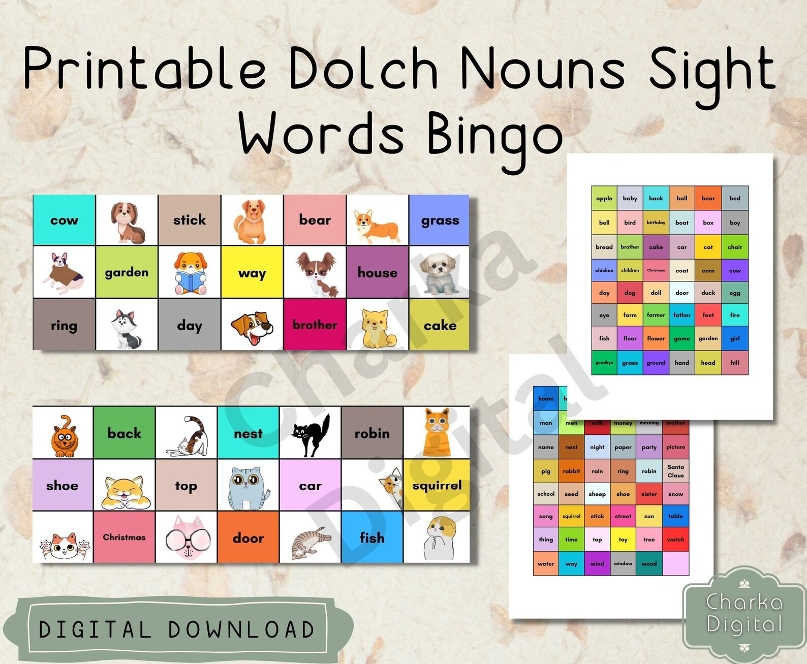 Printable Dolch Nouns Sight Words Bingo, Learning Activity for Kids ...