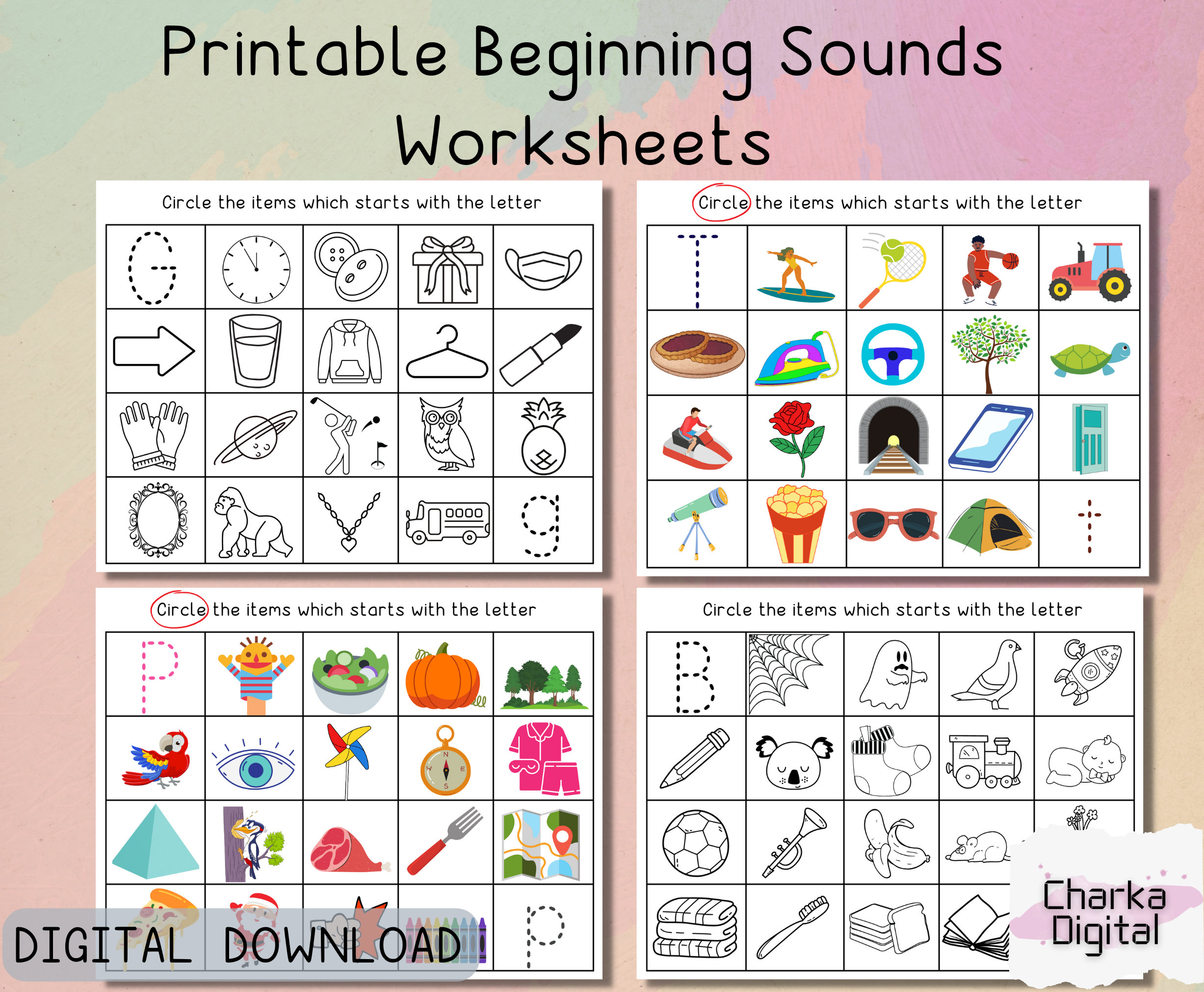 Printable Beginning Sounds Worksheets, Counting Activity, Letters and ...