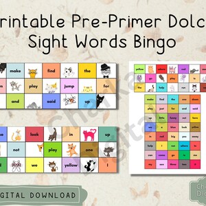 Printable Pre-primer Dolch Sight Words Bingo, Preschool Educational ...