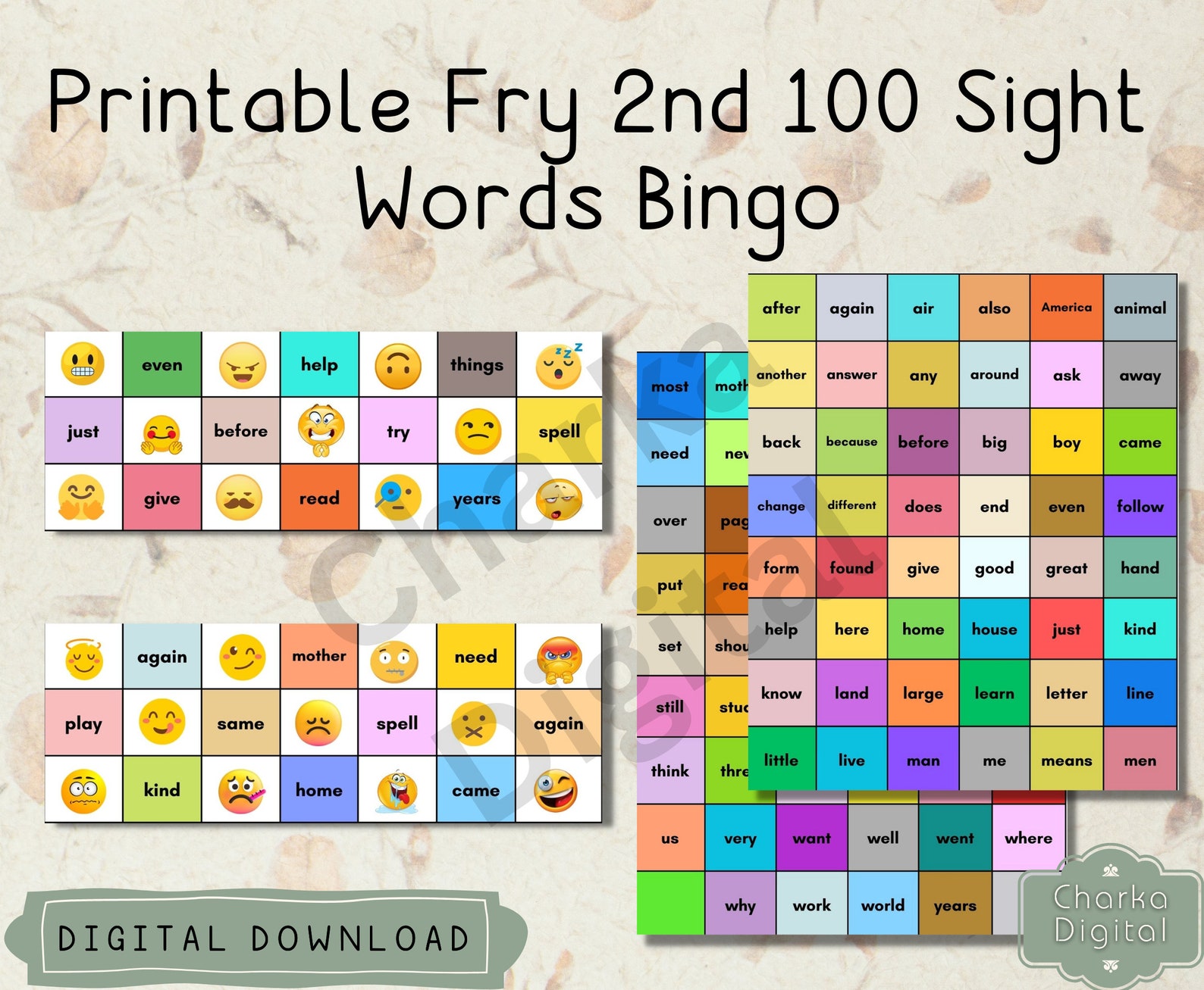 Printable Fry 2nd 100 Sight Words Bingo Cards, Educational Game, 2nd ...